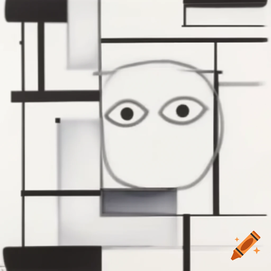 Abstract drawing of a silly face in mixed media with geometric shapes ...