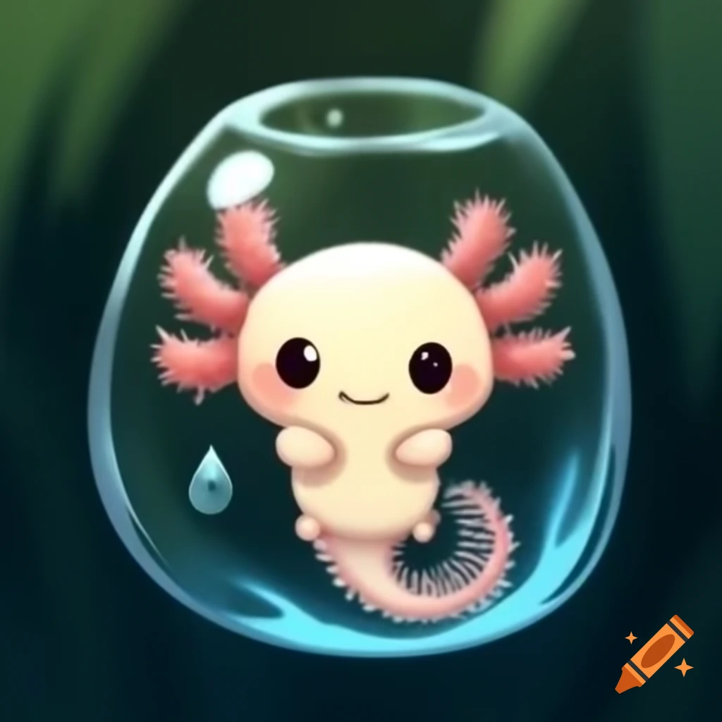 Cute chibi axolotl swimming in water drop on Craiyon