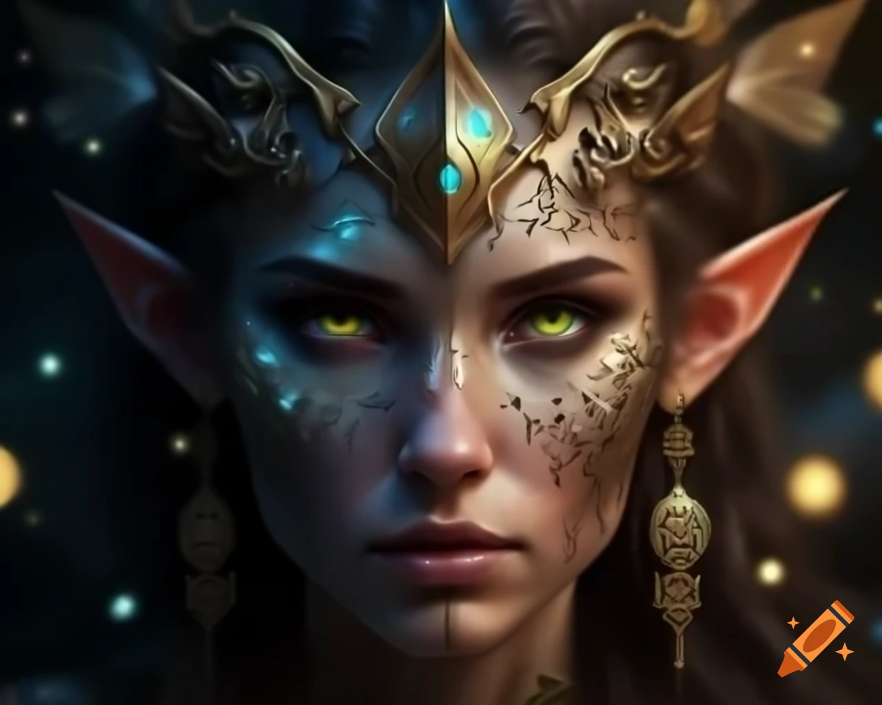 Hyper-realistic portrait of majestic female elf fairy goddess on Craiyon