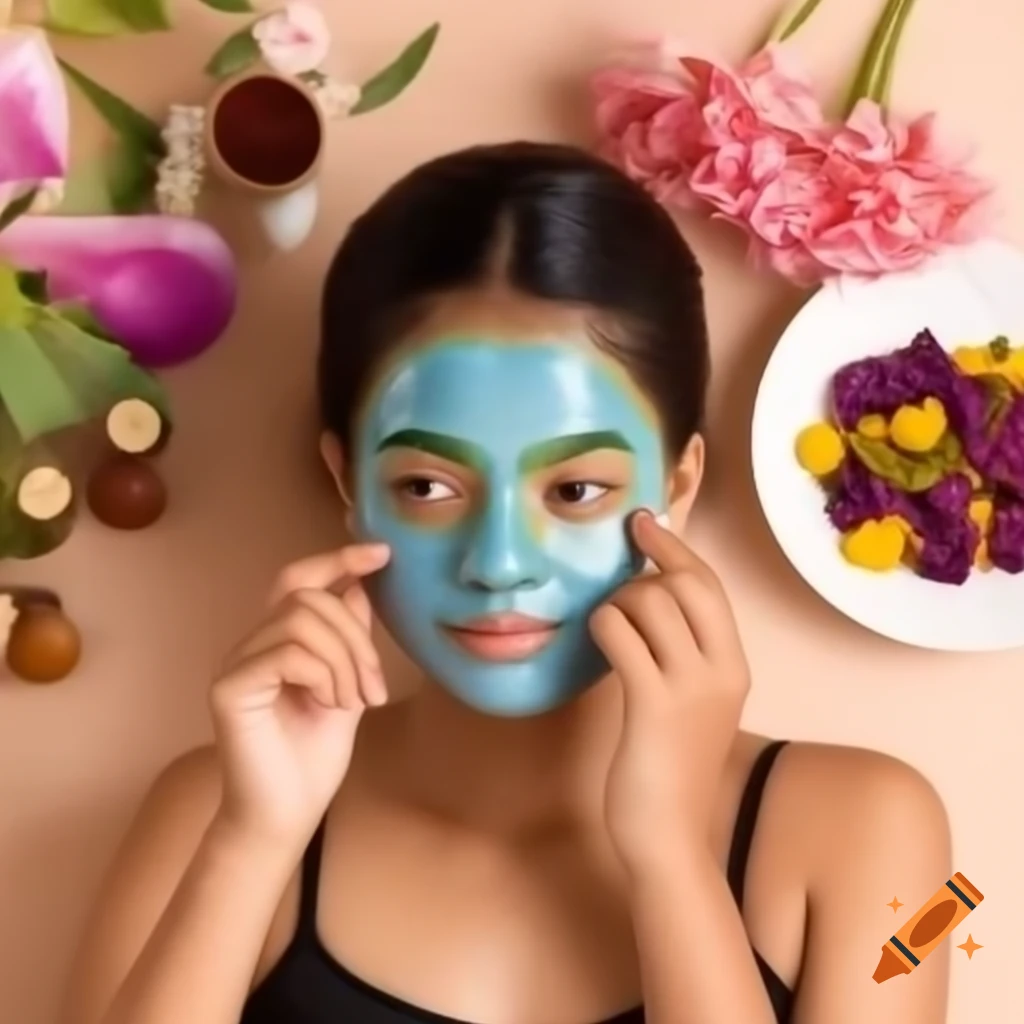 Indian girl applying fuller's earth face mask with flowers and ...