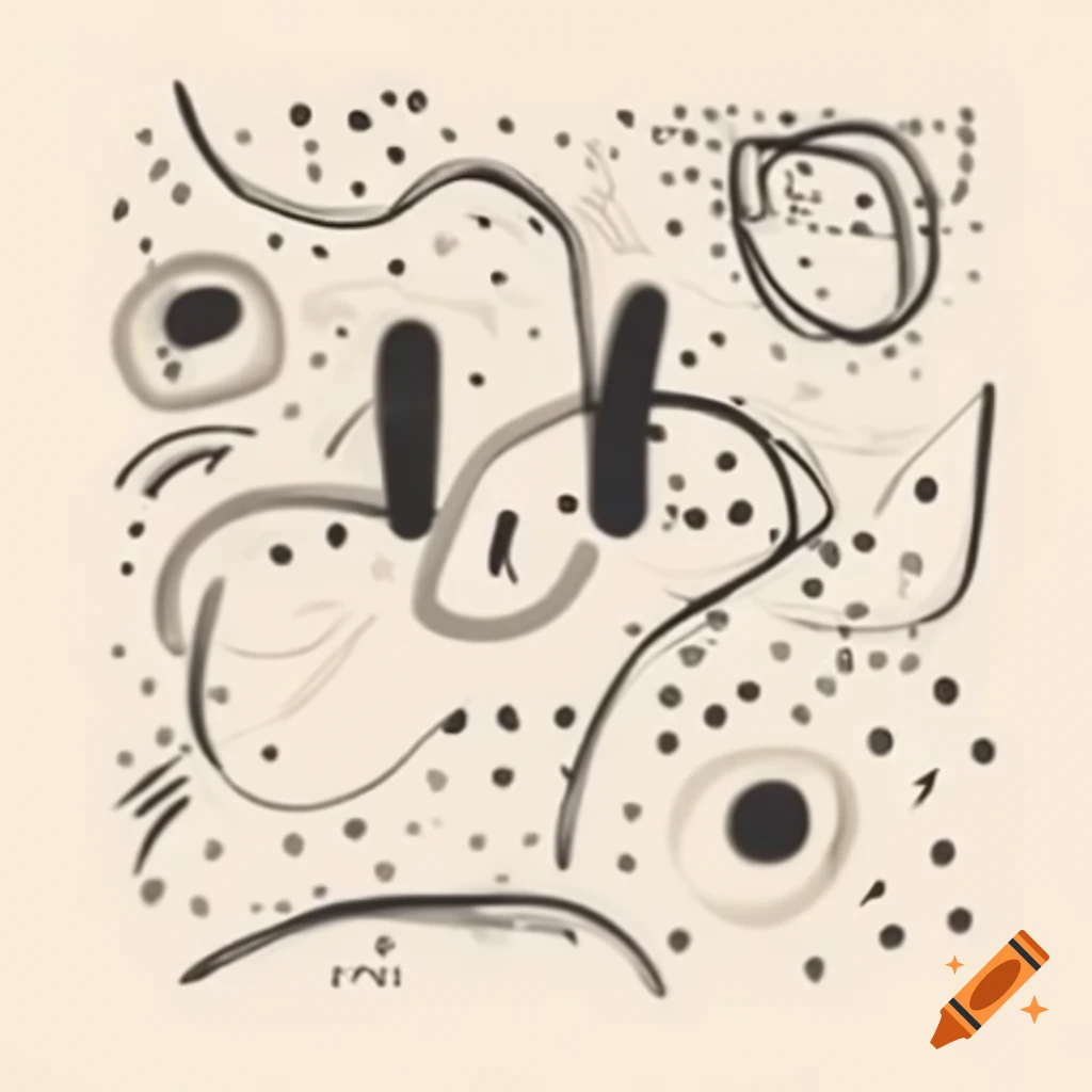 Abstract line drawing of a silly face with mixed media textures and ...