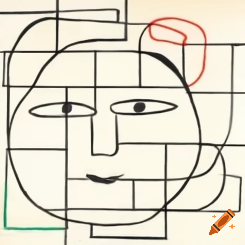 Abstract line drawing of smiling face in Mondrian and Hopper style on ...