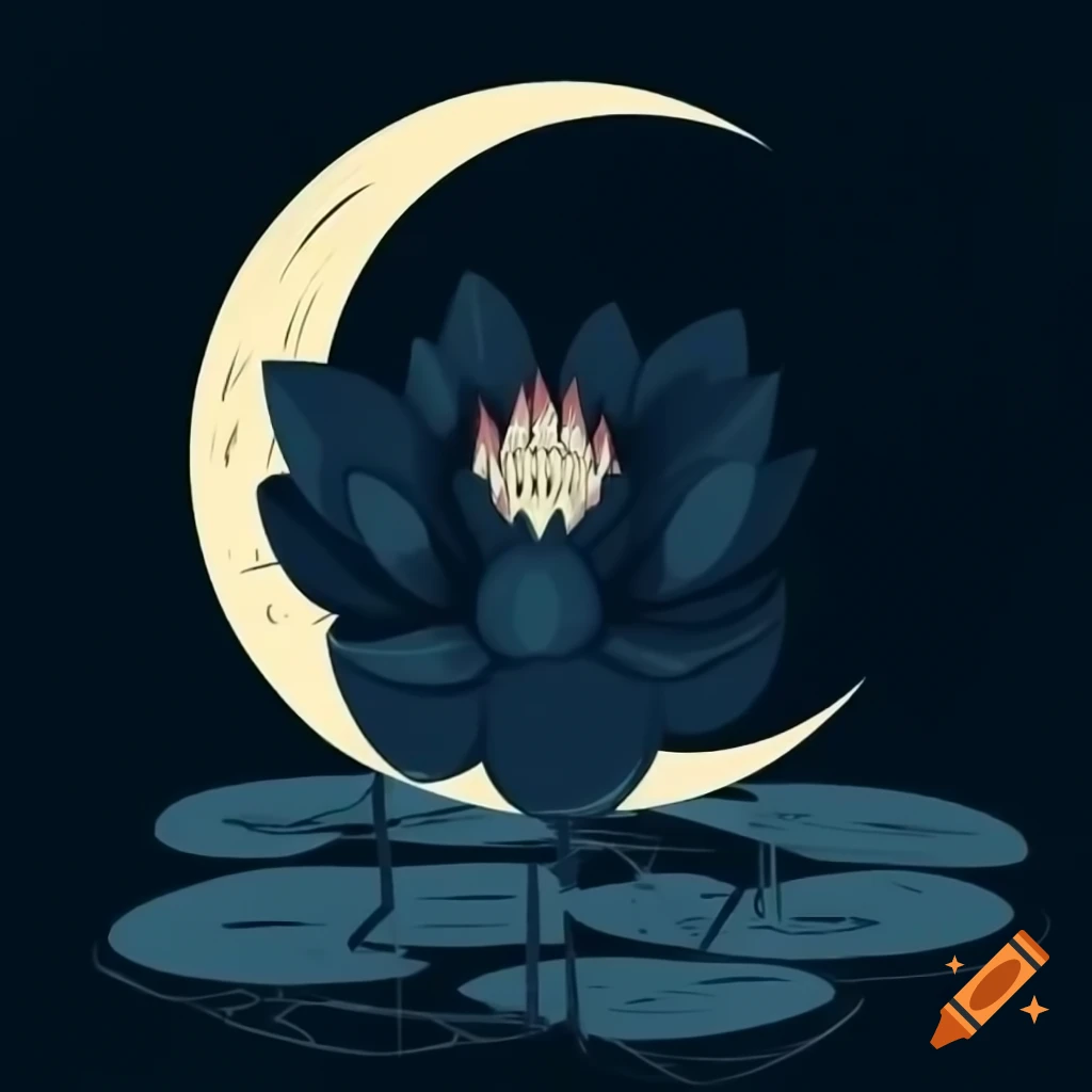 Midnight lotus on bottom of crescent moon in darkness on Craiyon