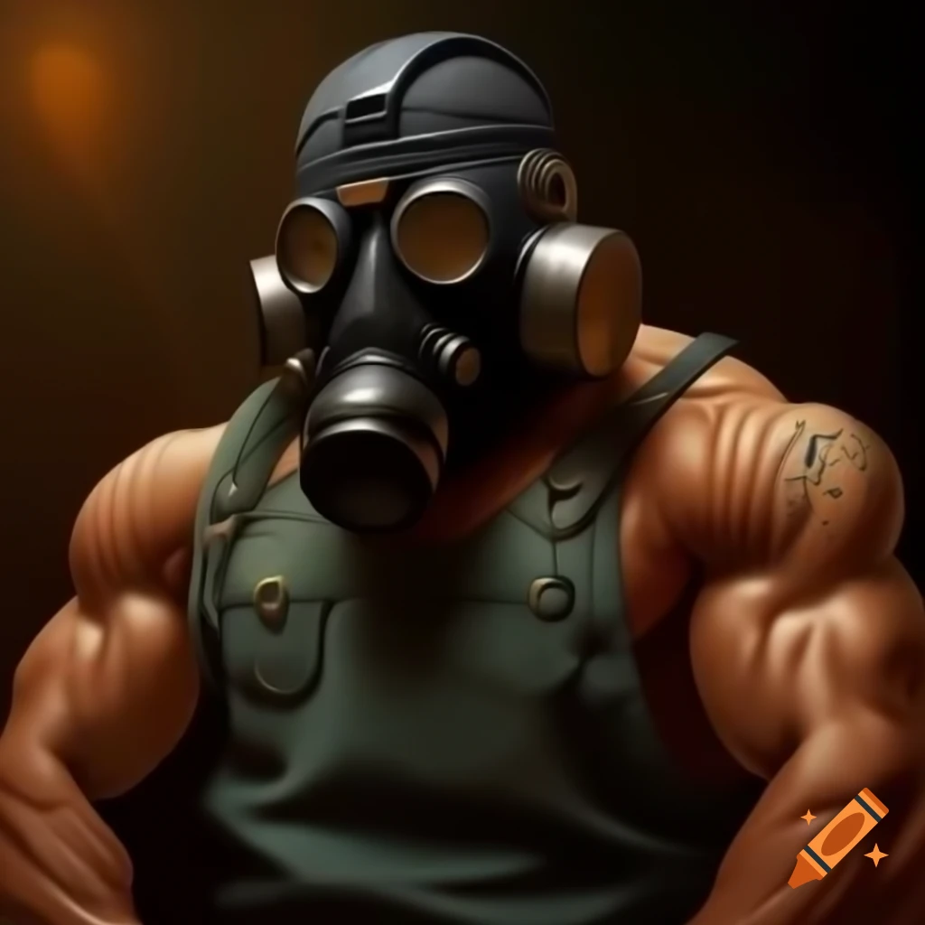 Original anime character, muscular rebel with gas mask, bara style on ...