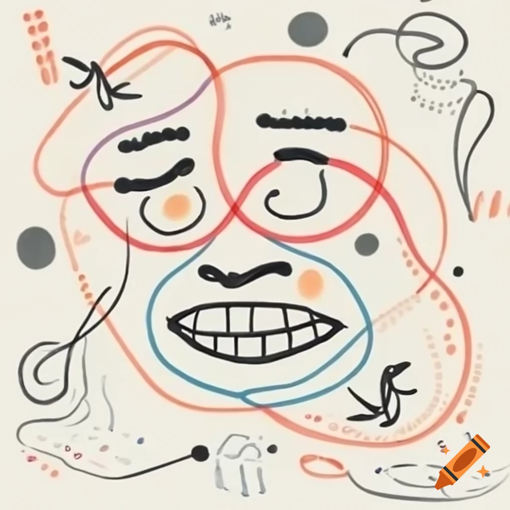 Abstract line drawing of a silly laughing face with geometric curves in ...