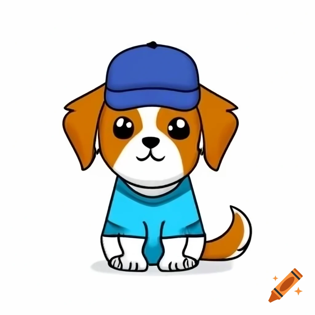Cute dog in backwards baseball cap and blue sweatshirt, cartoon style ...