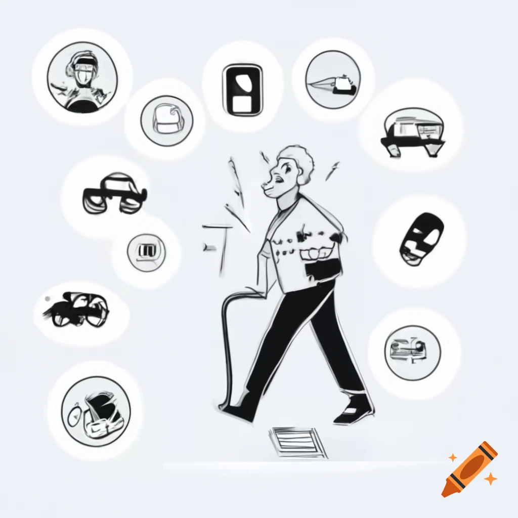 2D vector of elderly deaf person walking in urban street with sound ...
