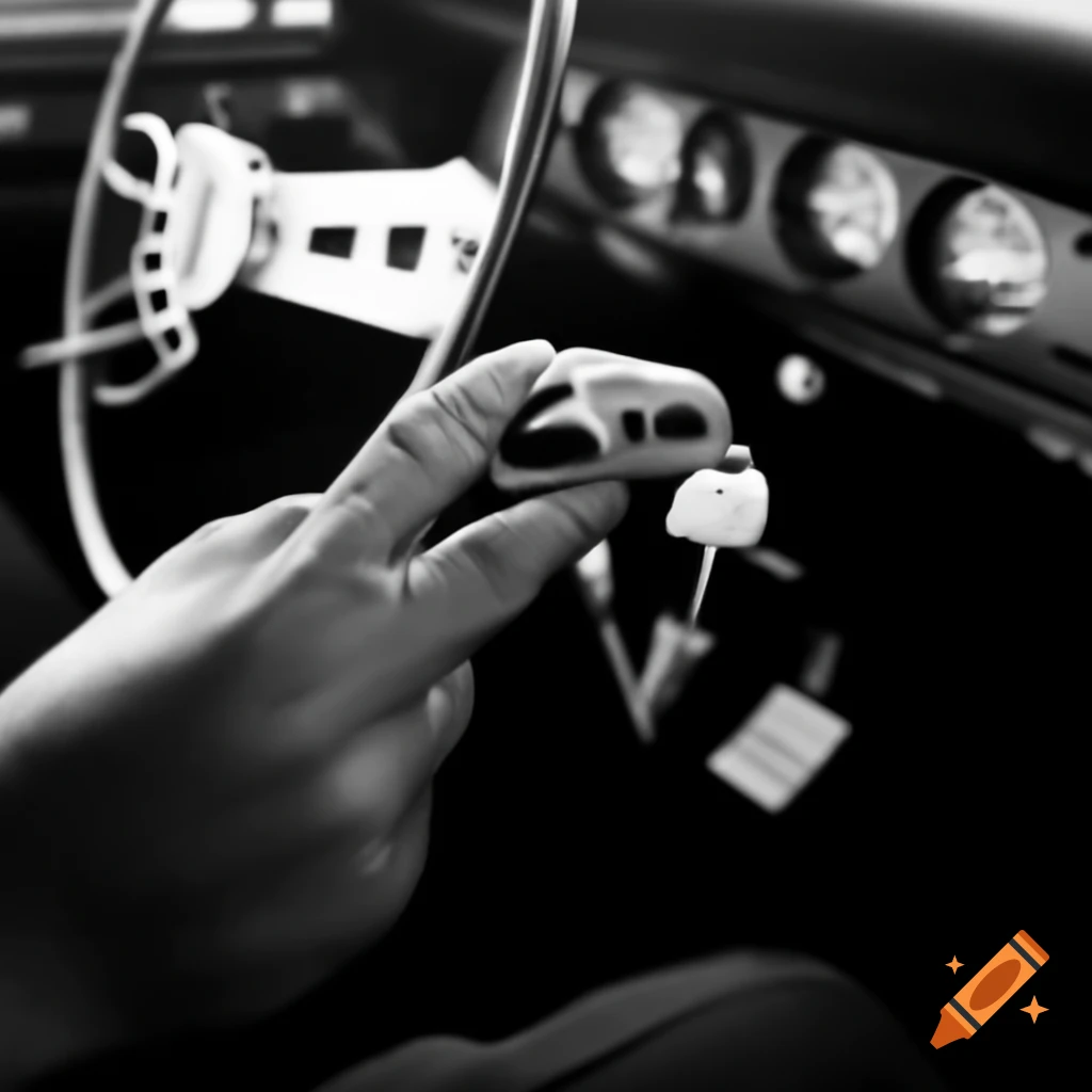 Extreme closeup of hand turning ignition key in 1973 Mercury Cougar ...