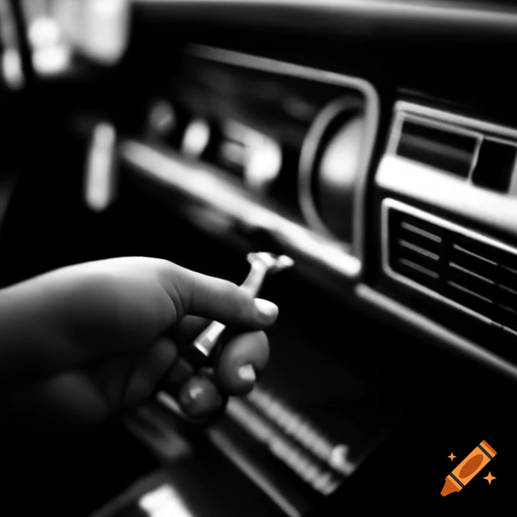 Extreme closeup of hand turning ignition key in 1973 Mercury Cougar ...