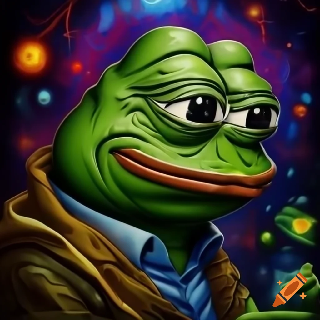 Psychedelic art featuring Pepe the frog in Alex Grey style on Craiyon