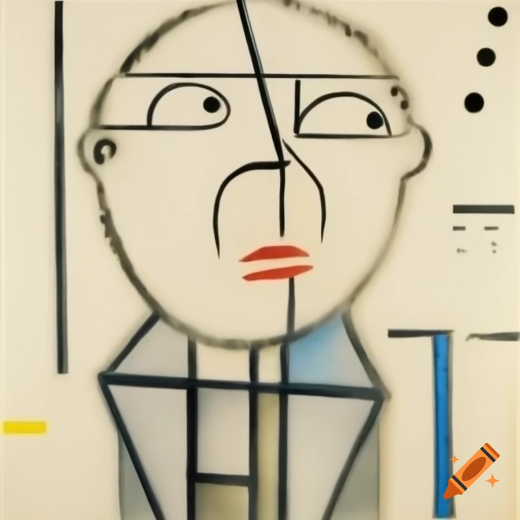 Abstract line drawing of surprised face with geometric curves and ...