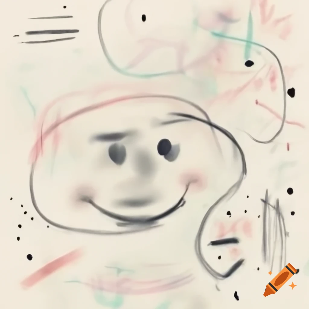 Abstract line drawing of a silly laughing face with geometric curves in ...