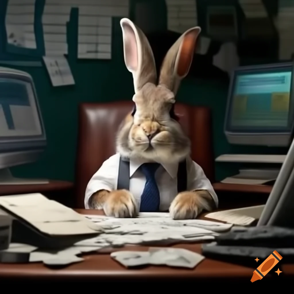 Peter Rabbit at a desk with computer, busy preparing income tax return ...