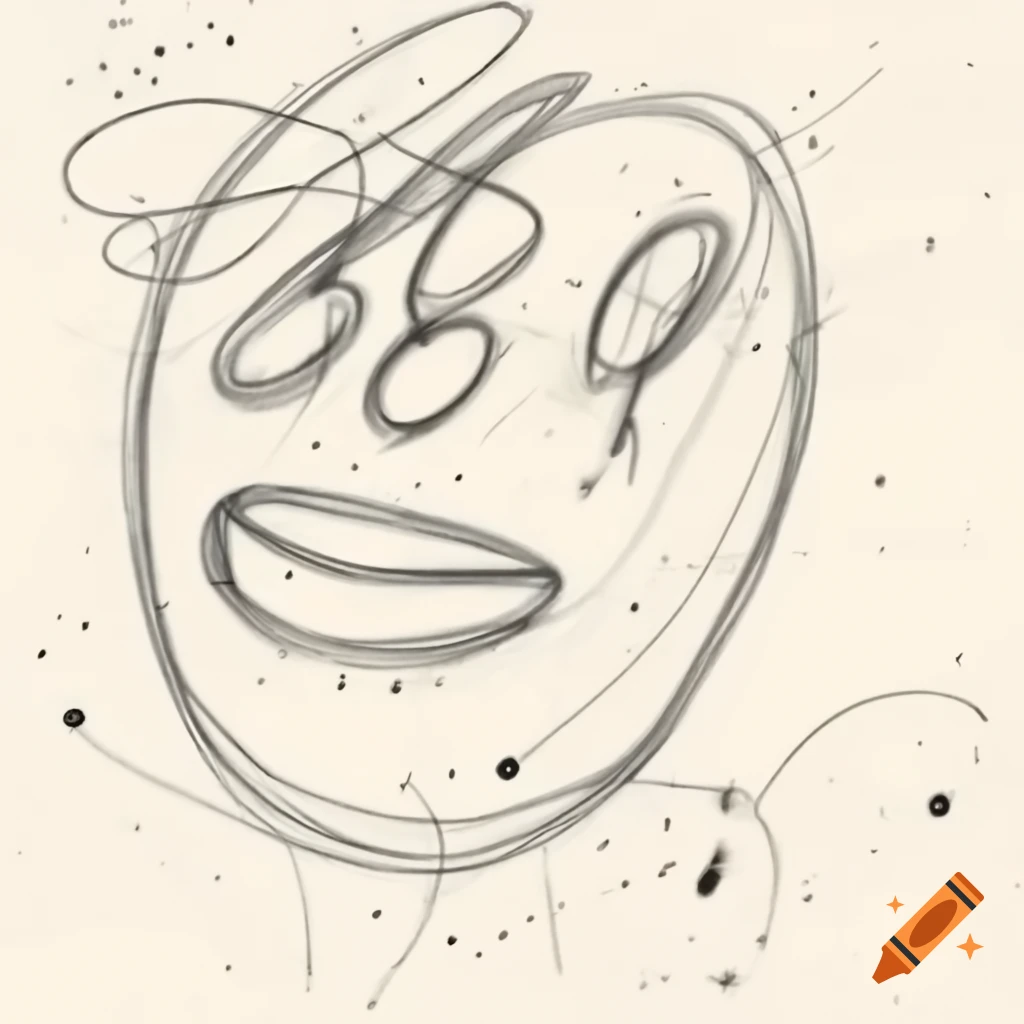 Abstract line drawing of a silly laughing face with geometric curves in ...