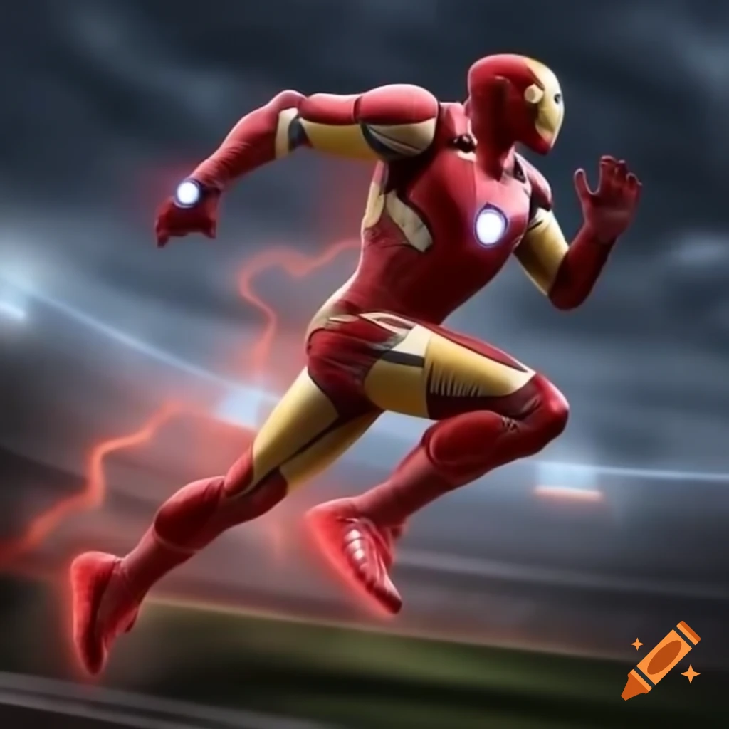 Athlete running in sports shoes with Iron Runner Man logo design on Craiyon