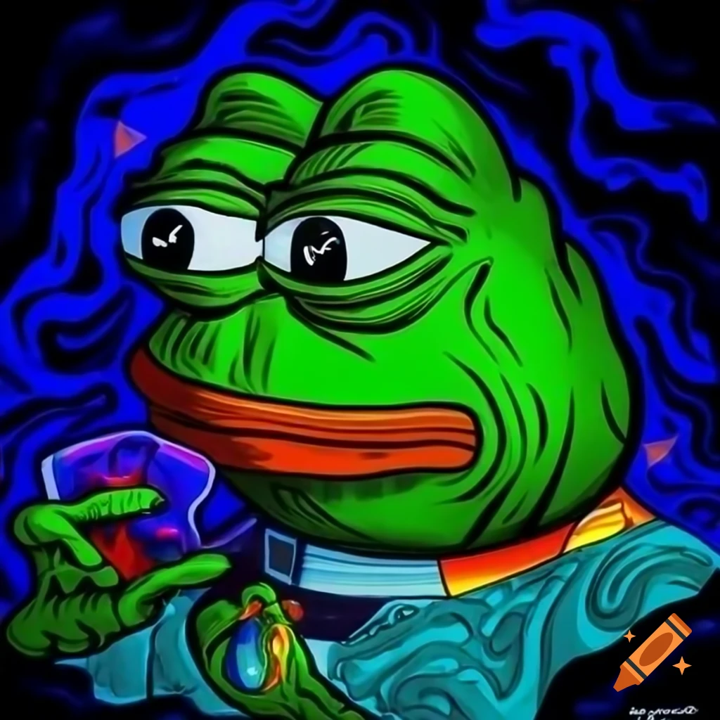 Psychedelic art featuring Pepe the frog in Alex Grey style on Craiyon