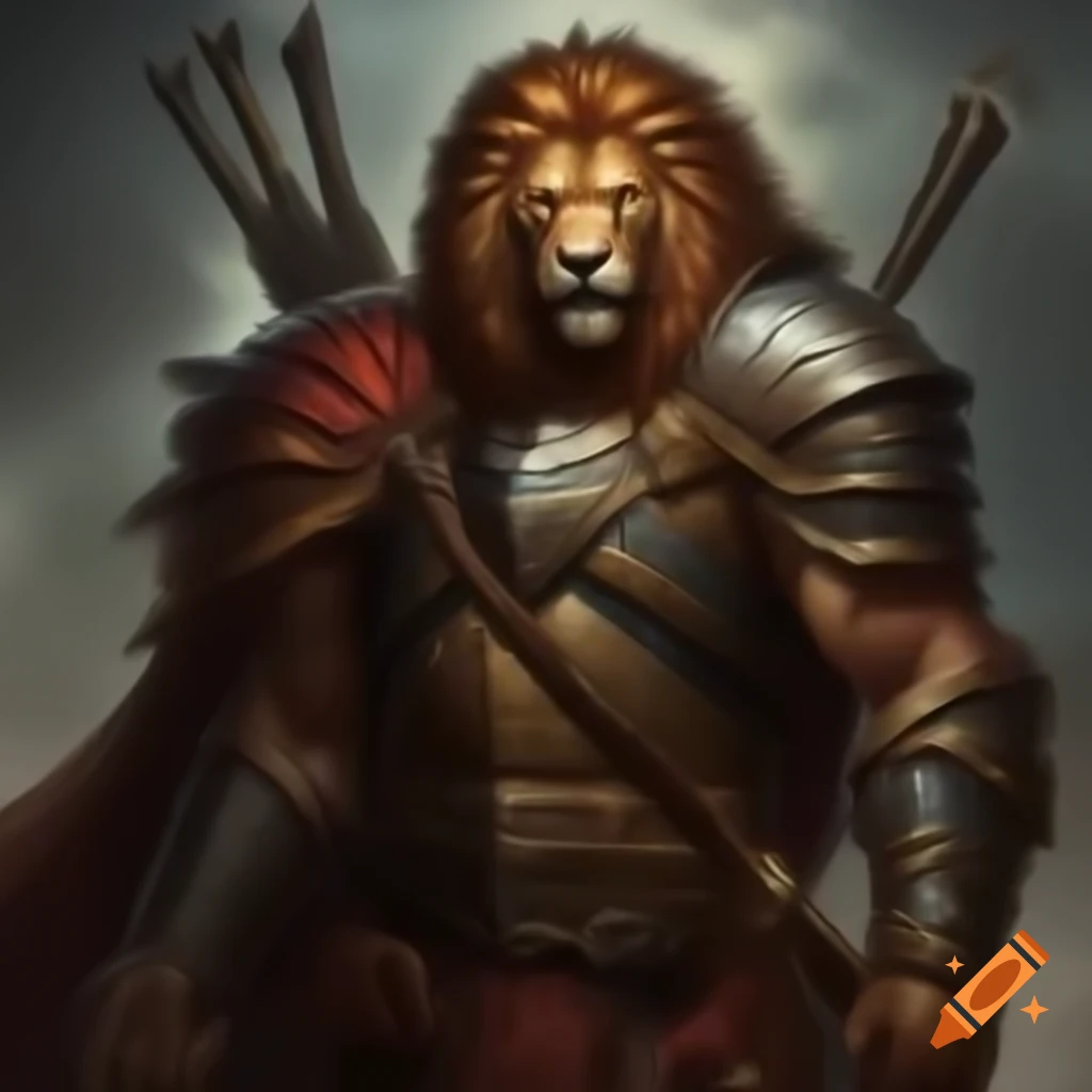 Male leonin archer in partial armor with large mane on Craiyon