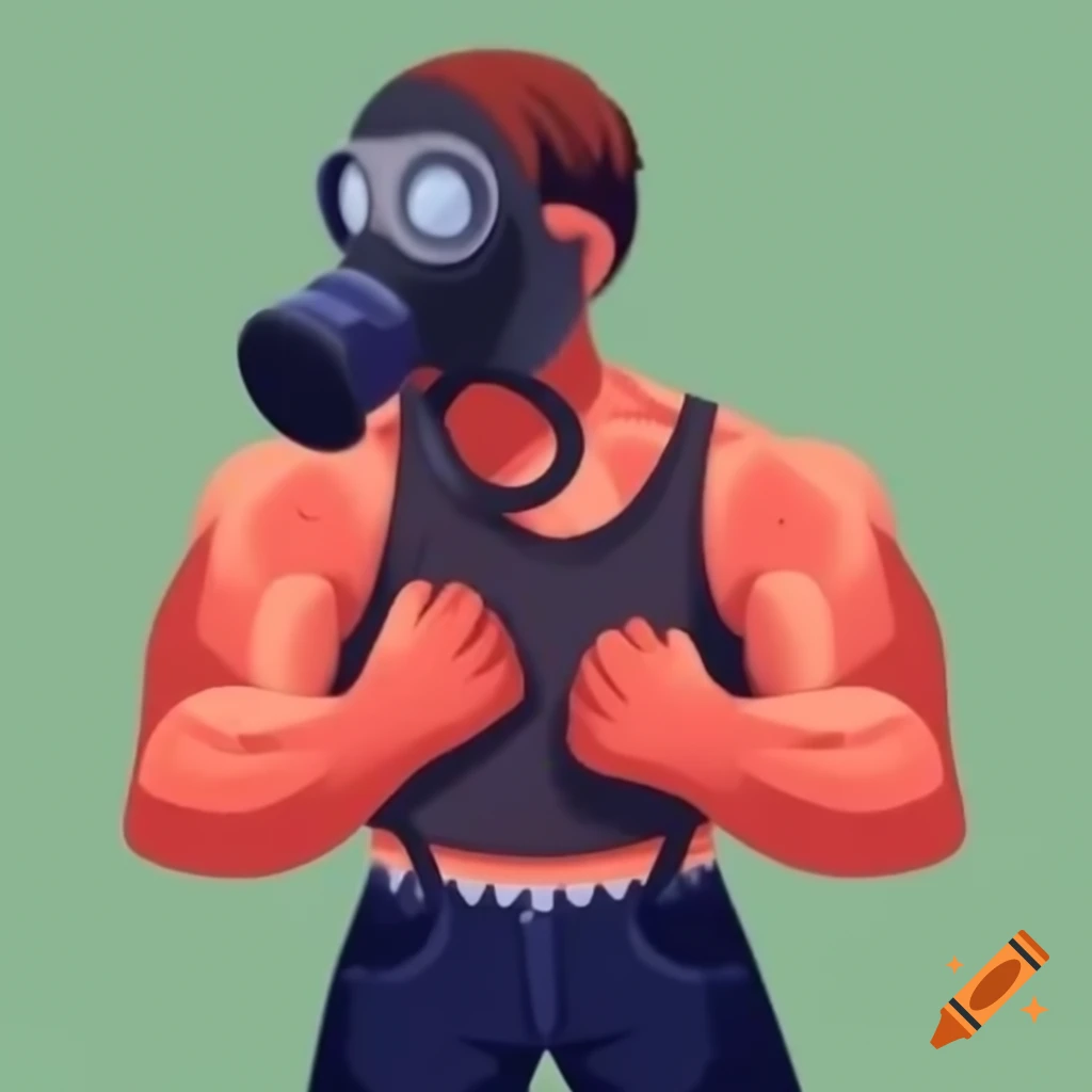 Original anime character, muscular man in gas mask, bara bodybuilder ...