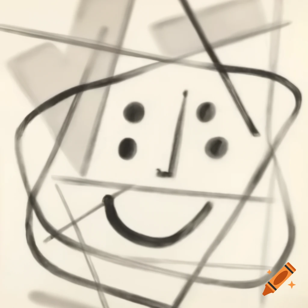 Abstract line drawing of laughing face with geometric curves and ...