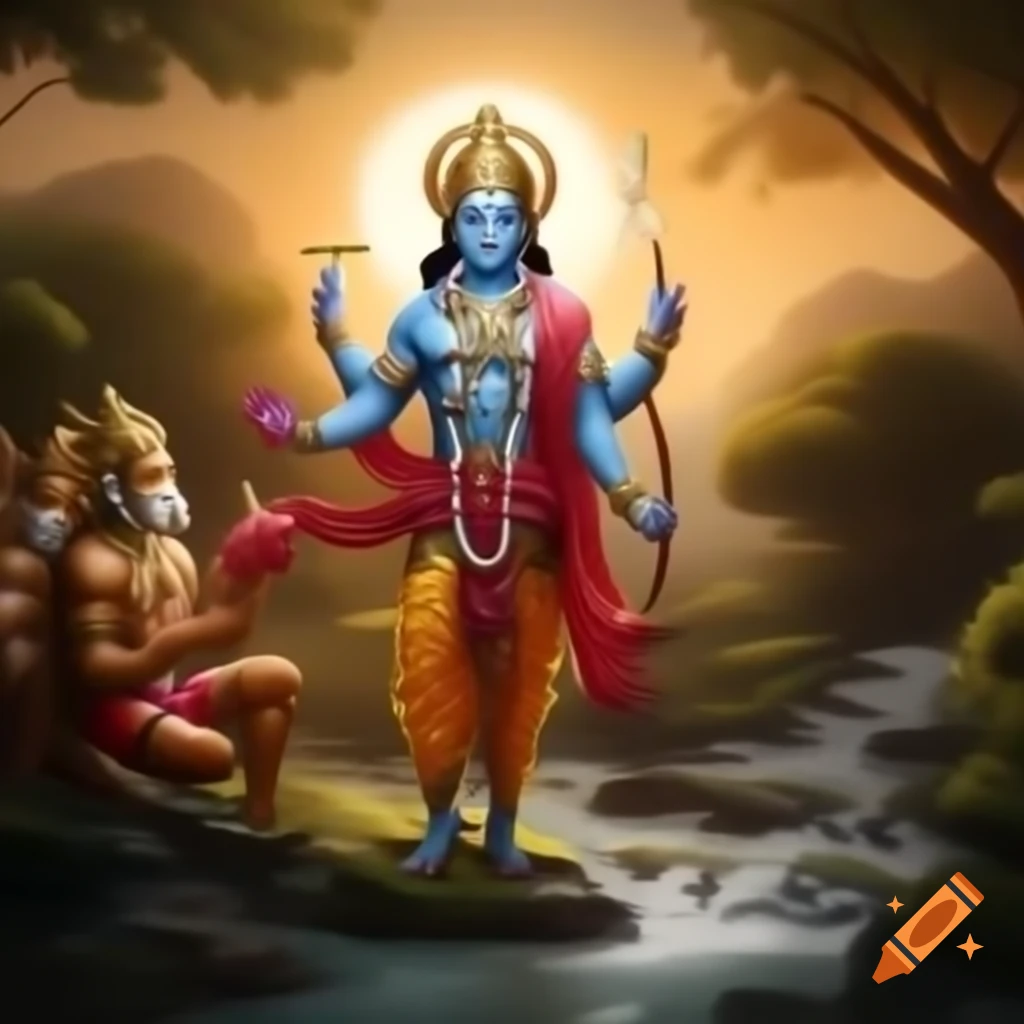 Illustration of Lord Ram, Sita, Lakshman, and Hanuman in Ramayana ...