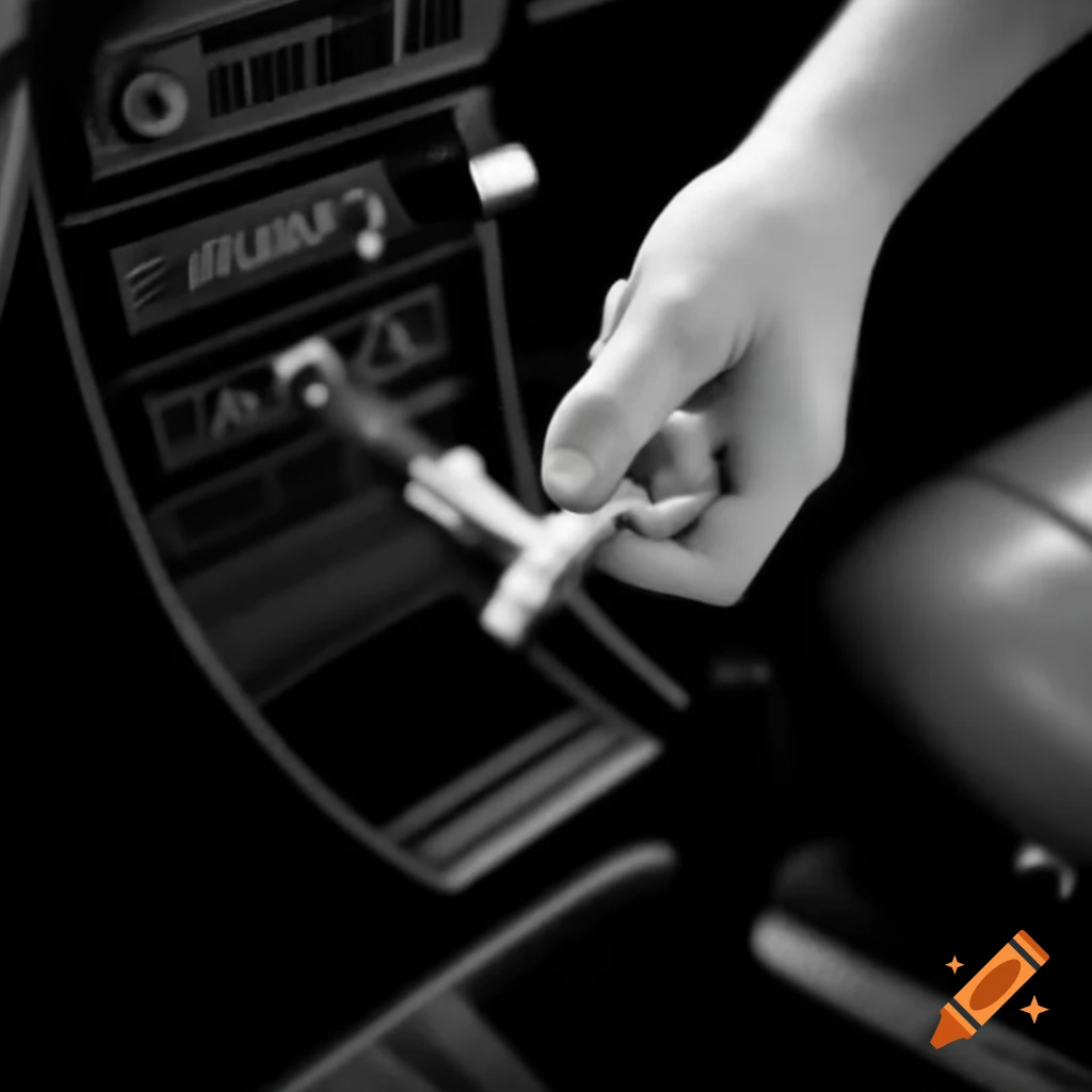 Black and white film noir closeup of hand turning metal key in 1973 ...