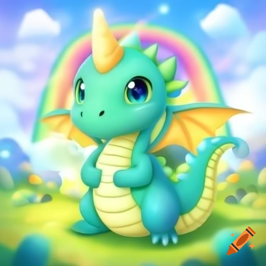 Cover illustration of small friendly dragon Dazzle on a rainbow with ...