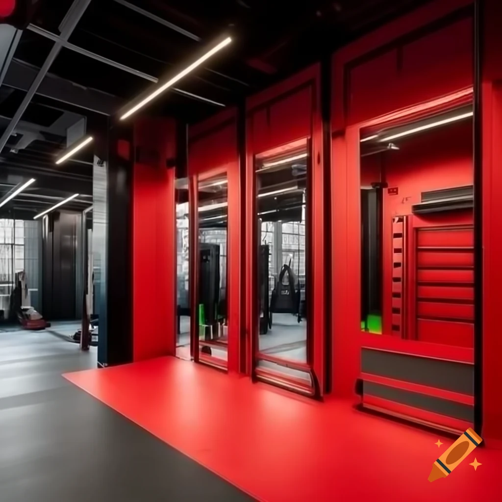Interior design of a boxing gym with bold red accents on Craiyon