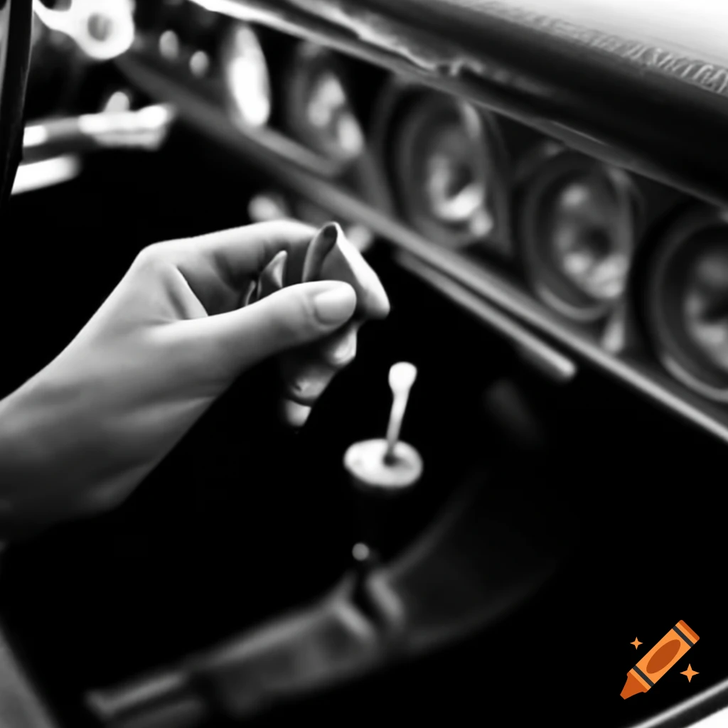 Black and white film noir closeup of hand turning metal key in 1973 ...