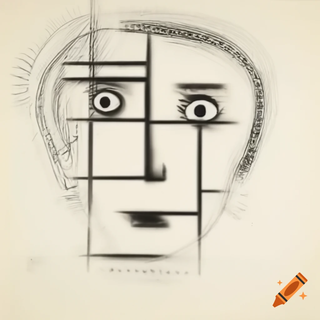 Abstract line drawing of a surprised face in Mondrian and Otto Dix ...