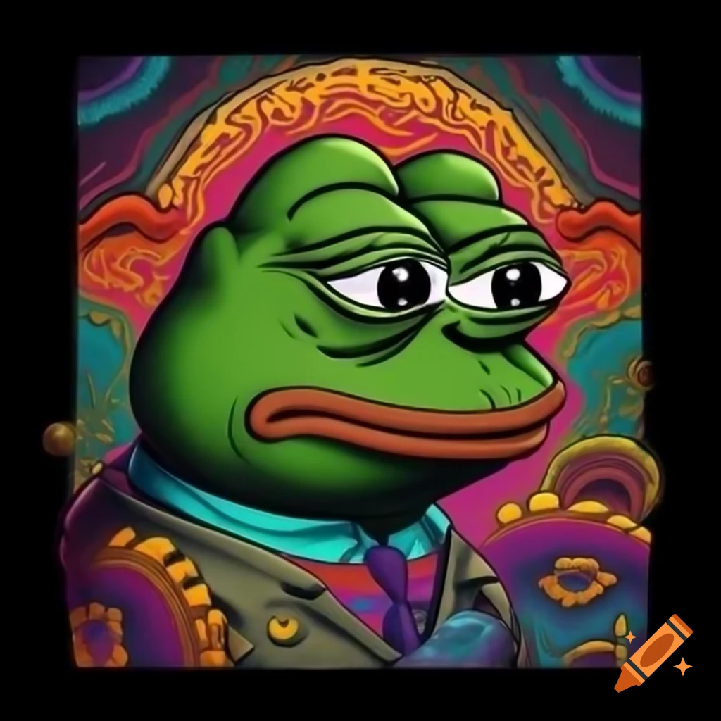 Psychedelic art featuring Pepe the frog in Alex Grey style on Craiyon