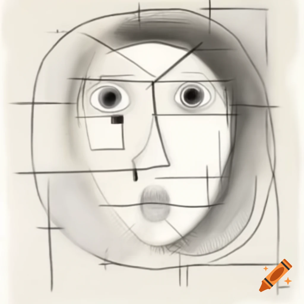 Abstract line drawing of surprised face with geometric chalk and ...