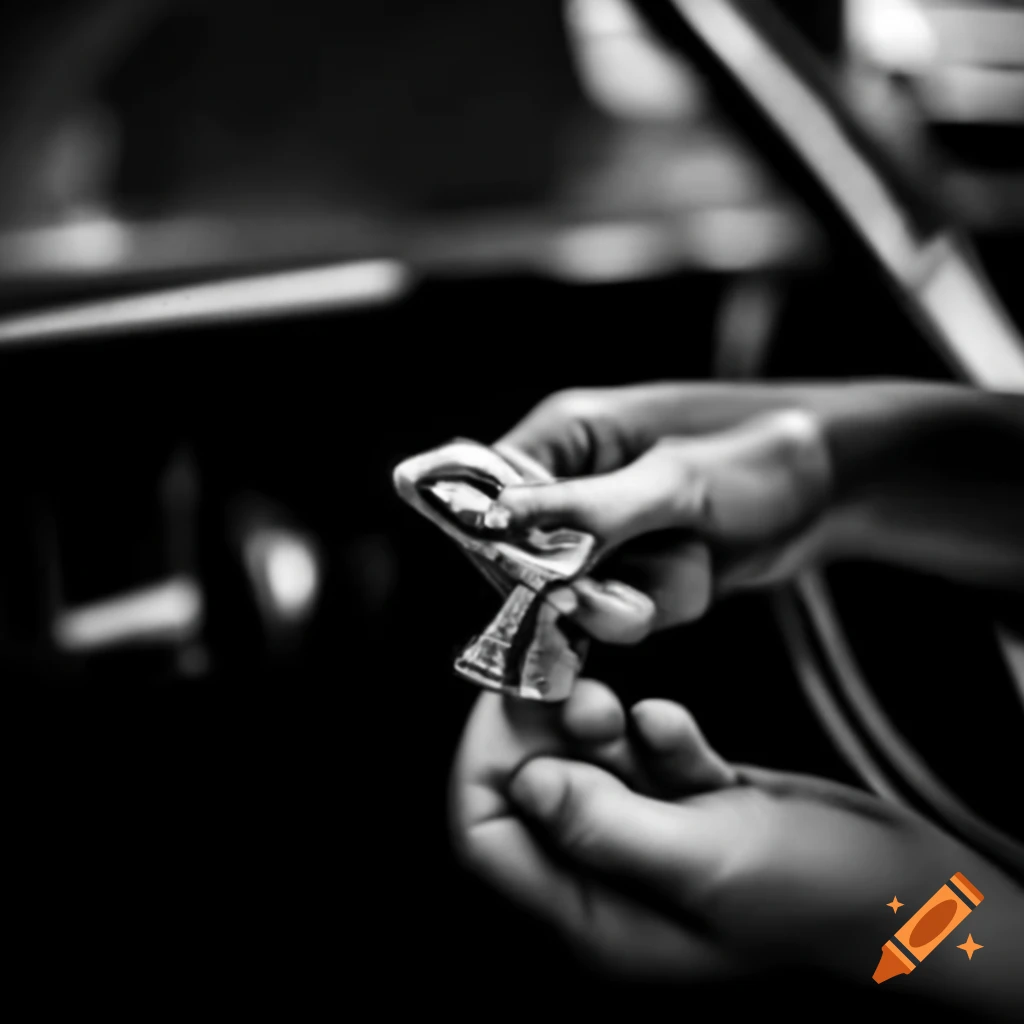 Extreme closeup of hand turning ignition key in 1973 Mercury Cougar ...