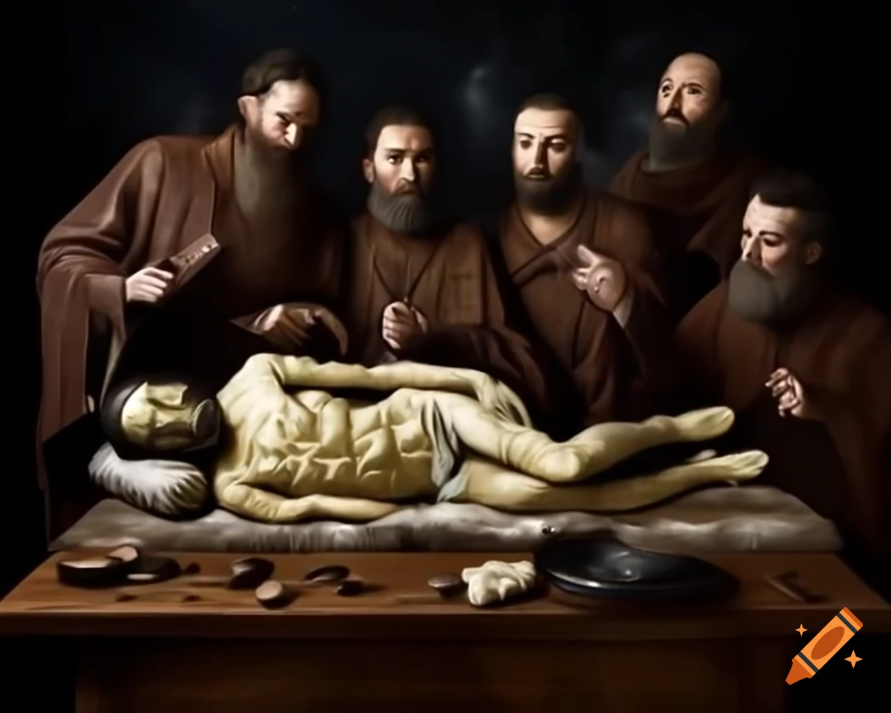 Intricate hyper-realistic old Orthodox diagram on wooden table on Craiyon