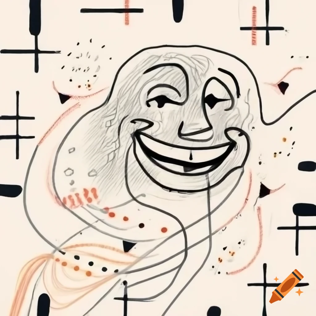 Abstract line drawing of a silly laughing face with geometric curves in ...