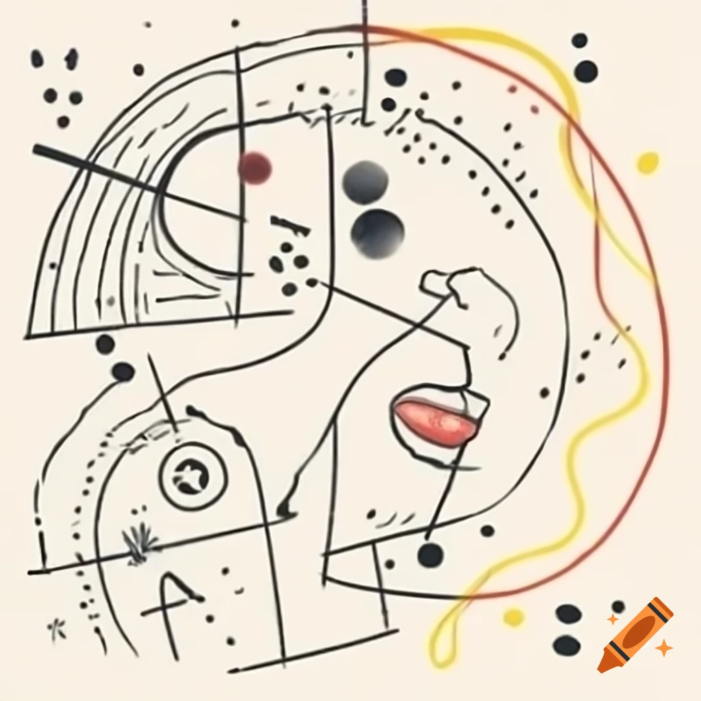 Abstract line drawing of a laughing face with geometric curves and ...