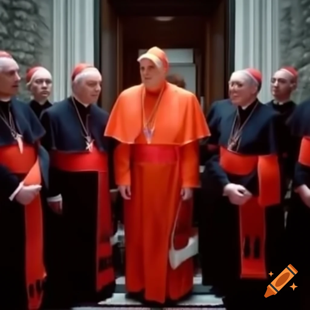 Donald Trump dressed as Pope surrounded by cardinals, satirical art on ...