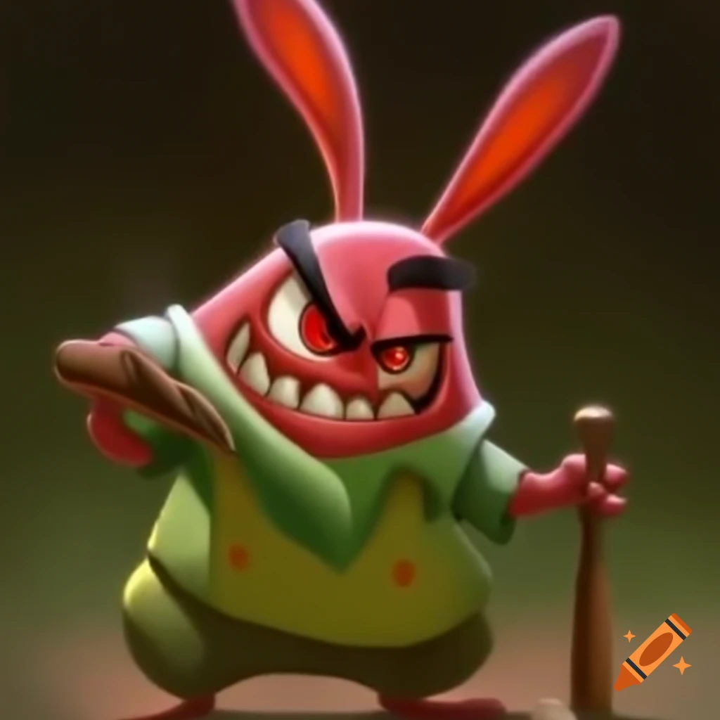 Eerie easter bunny with red eyes holding a baseball bat on Craiyon