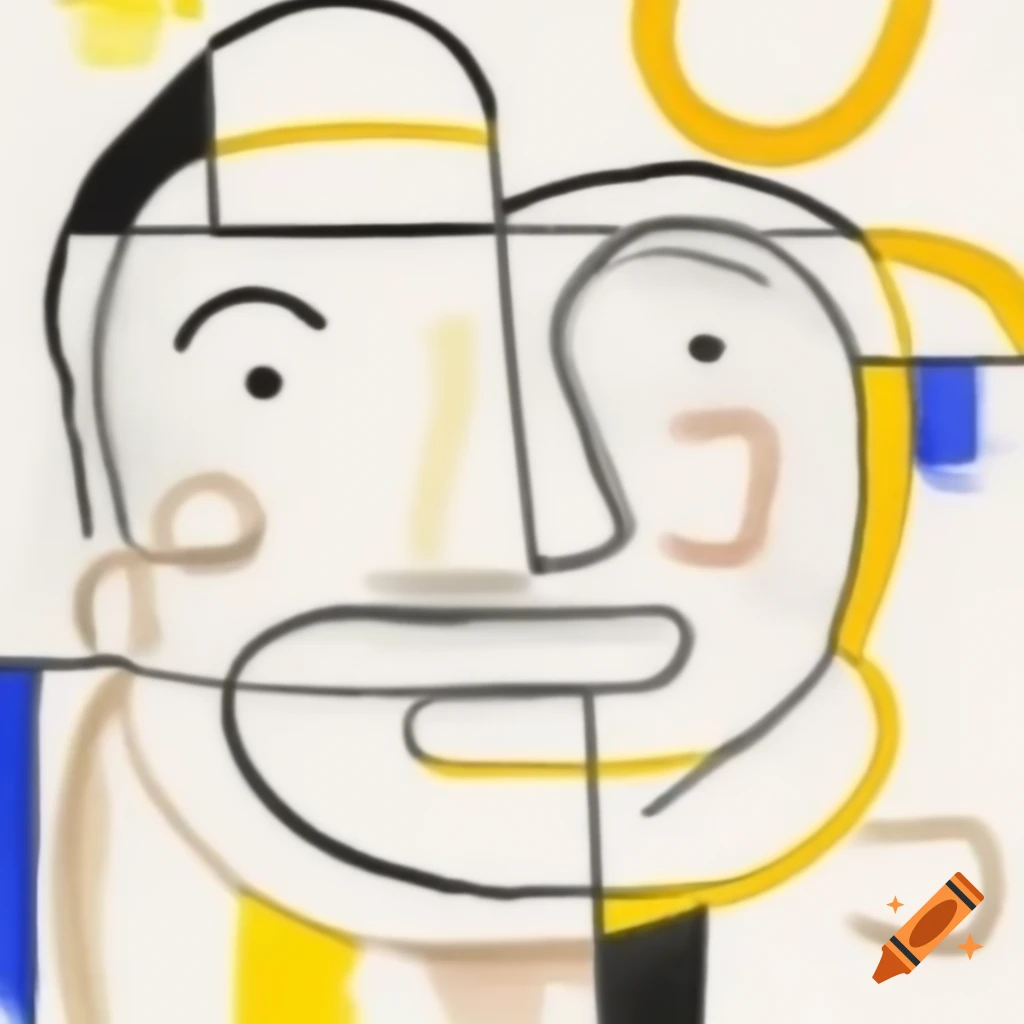 Abstract line drawing of a laughing face with geometric chalk and ...