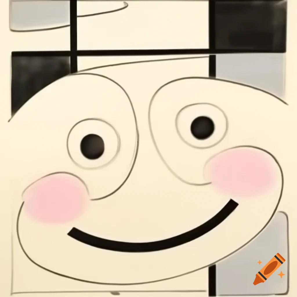 Abstract line drawing of a laughing face with geometric curves in ...