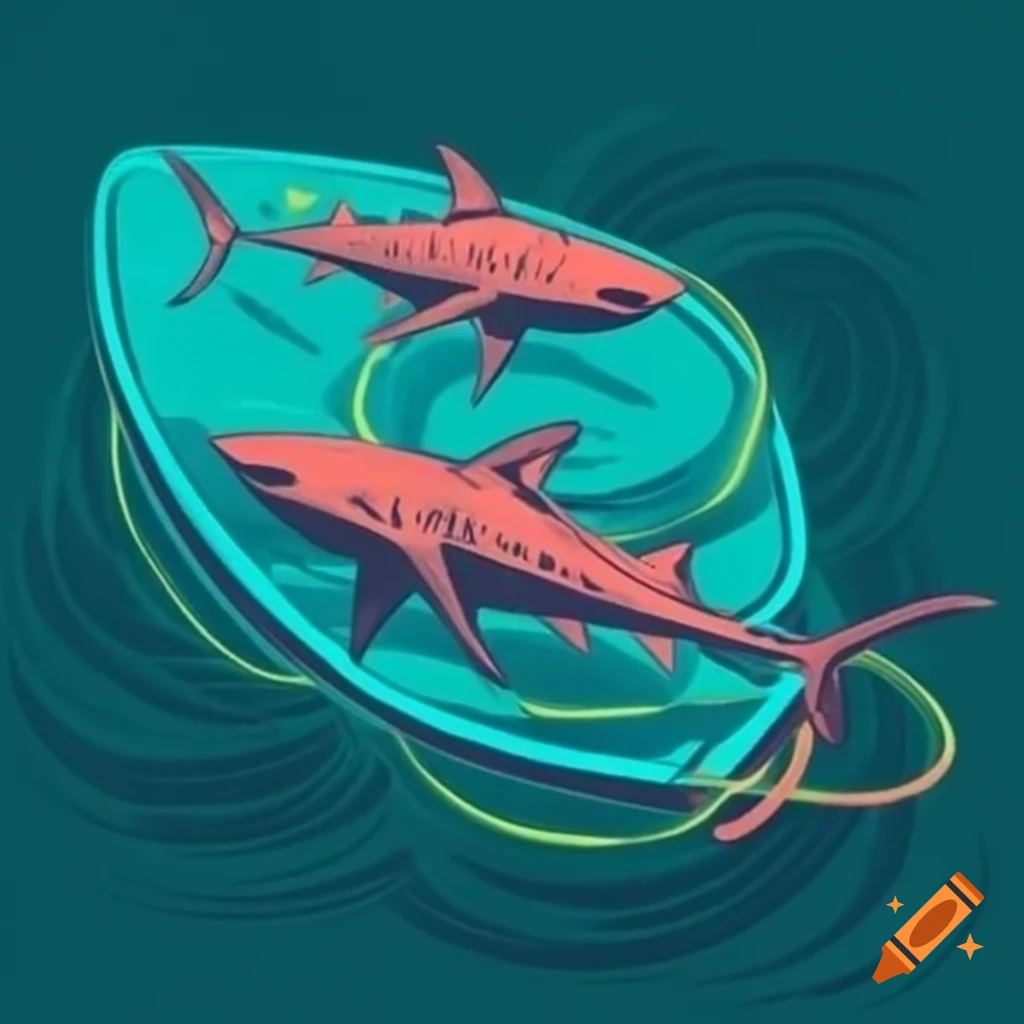 Y2K vintage fishing aesthetics with neon sharks and retro boats in ...