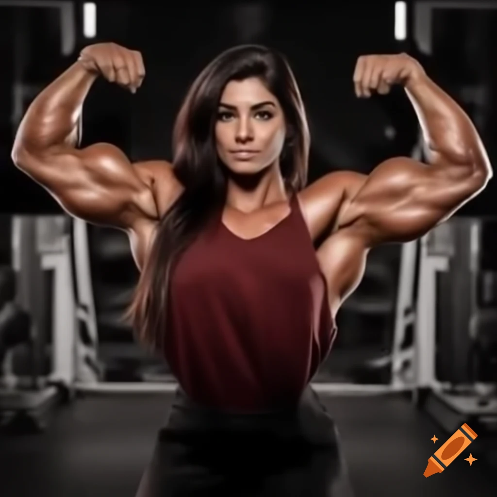 Young female bodybuilder with prominent muscles and attractive face on ...