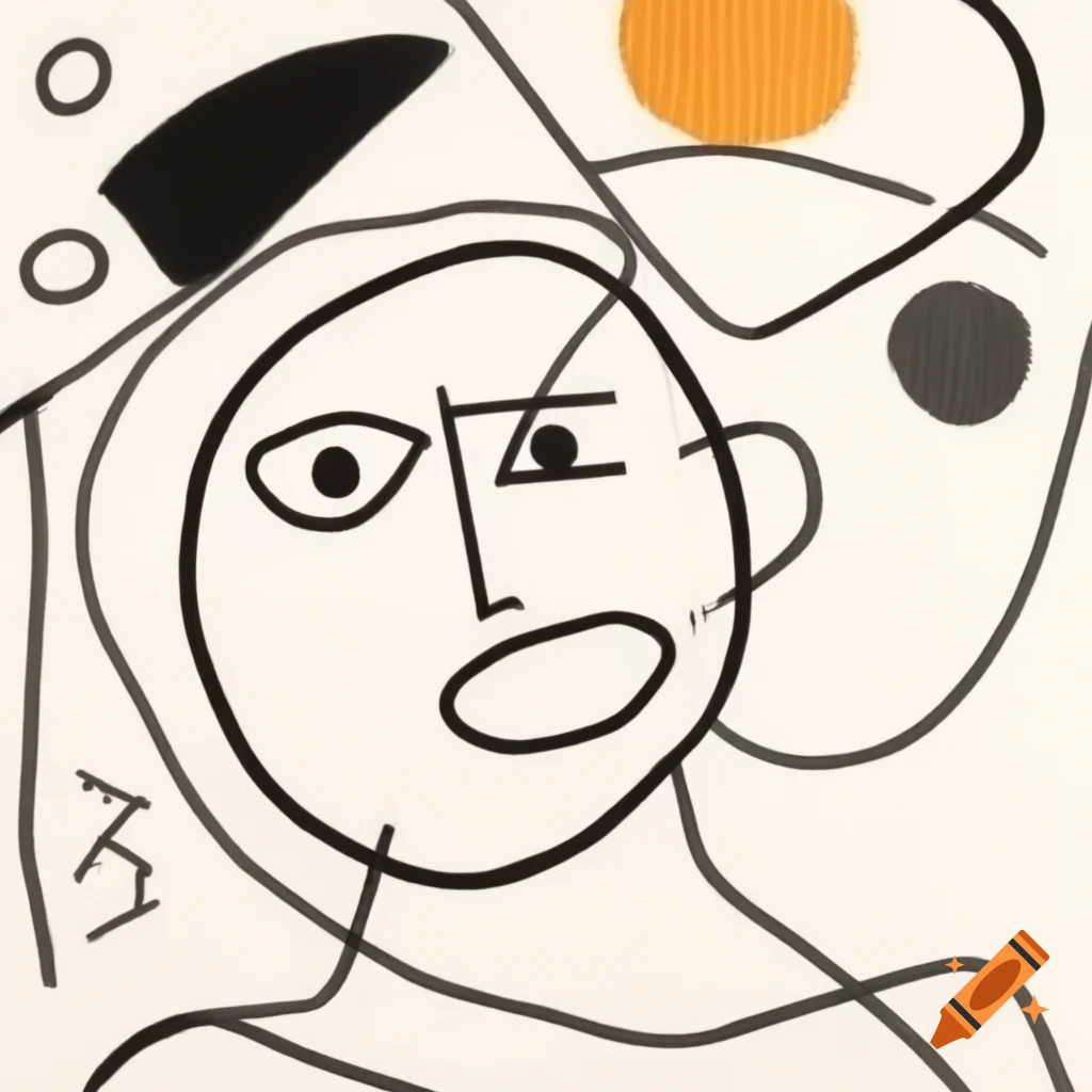 Abstract expressionist line drawing of a laughing face with geometric ...