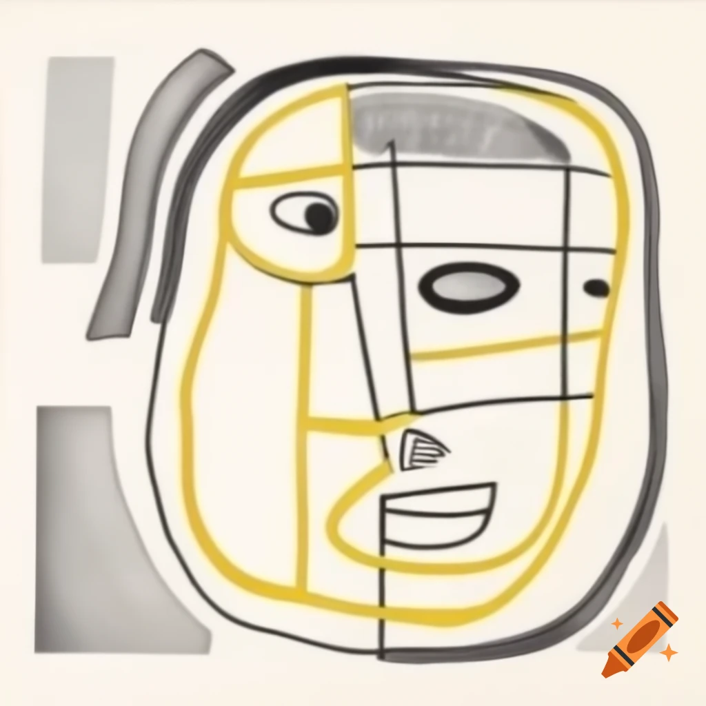 Abstract line drawing of a laughing face in Mondrian and expressionism ...