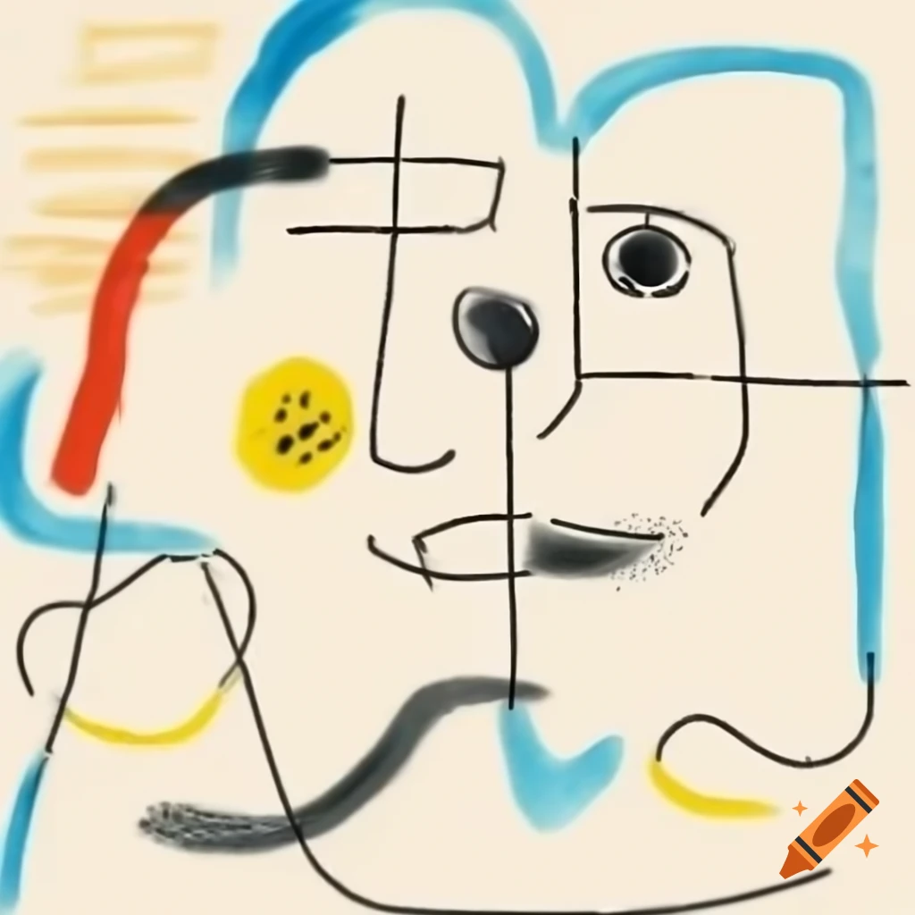 Abstract line drawing of a laughing face with geometric chalk and ...