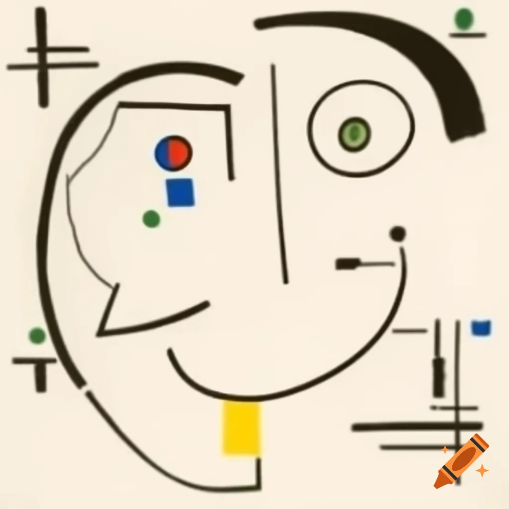 Abstract expressionist line drawing of a laughing face with geometric ...