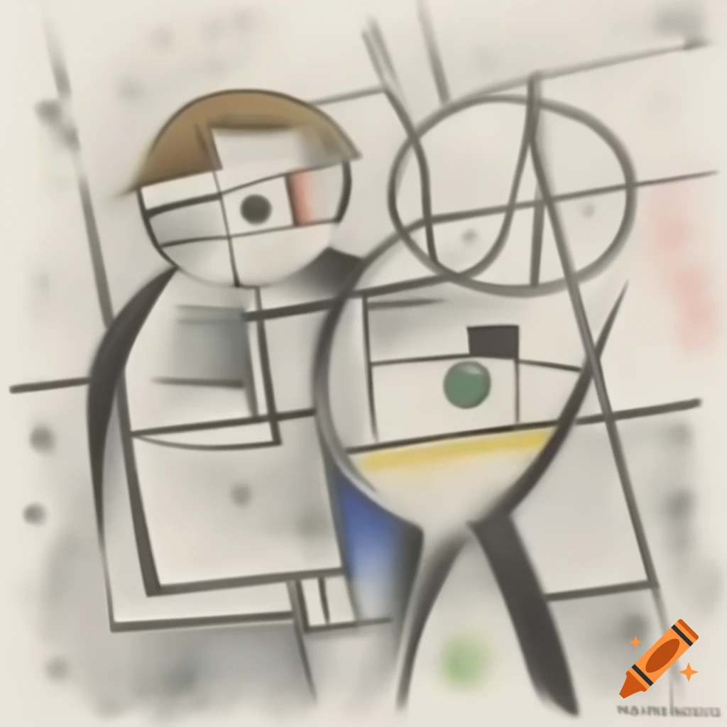 Abstract line drawing of two laughing figures with peacock tails in ...