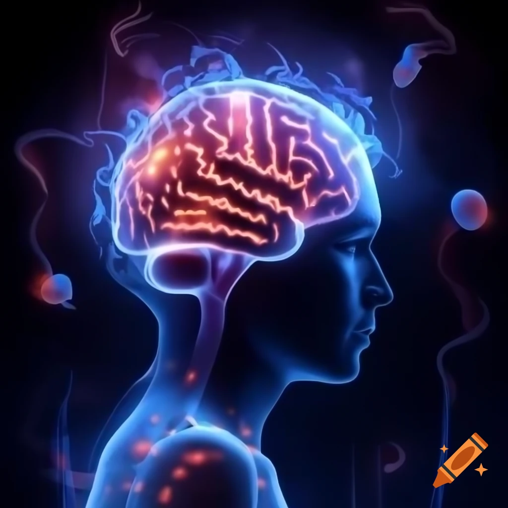 Artistic image of human brain with glowing lights illustrating ...