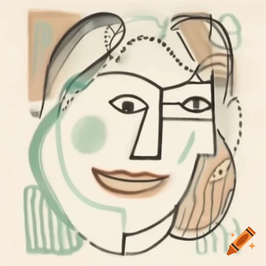 Abstract line drawing of a laughing face in mixed artistic styles on ...