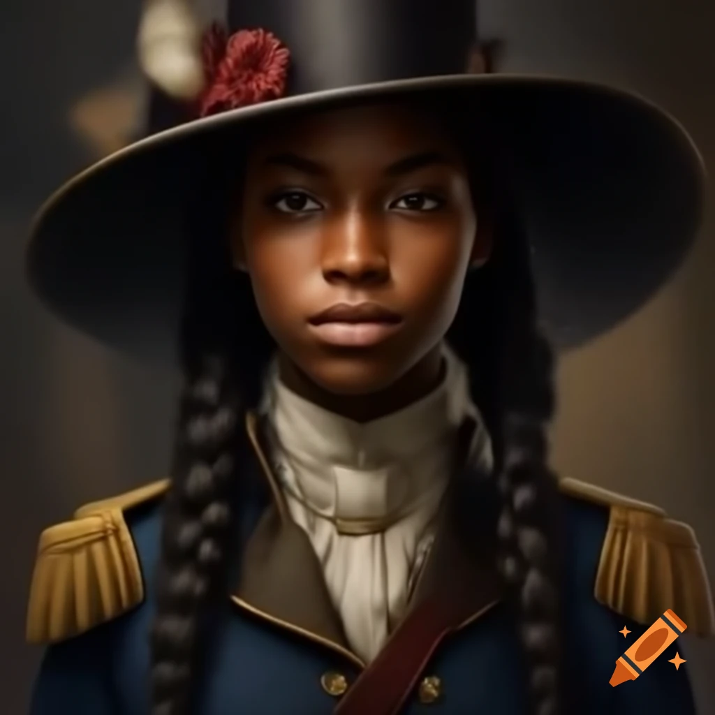 Female African-American pilgrim captain wearing a hat on Craiyon