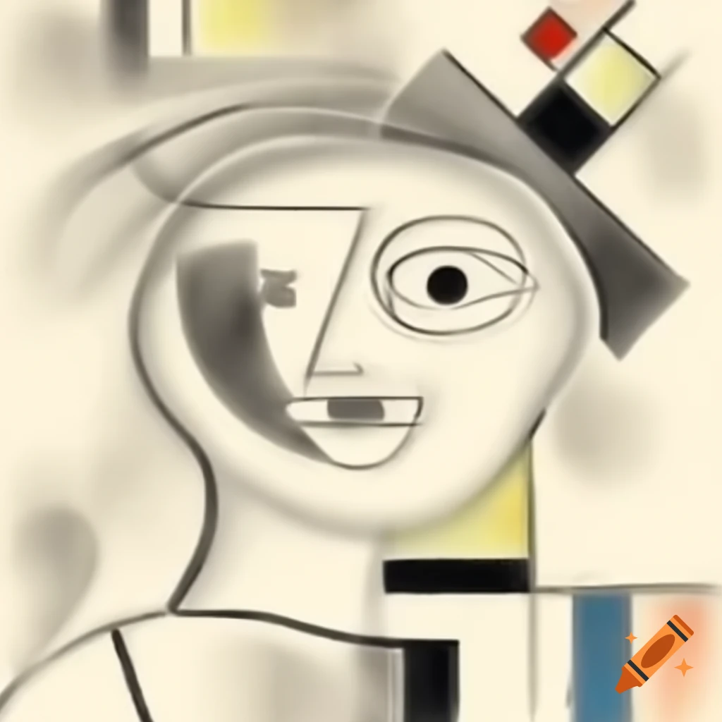 Abstract expressionist line drawing of a laughing face with geometric ...